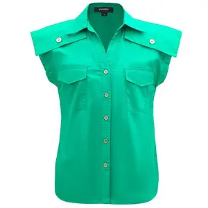 SMART AND JOY Sleeveless Shirt With Shoulder Flaps And Patch Pockets - Green