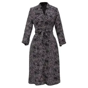 SMART AND JOY Minimalist Printed Tea Dress Navy & Pink - Black