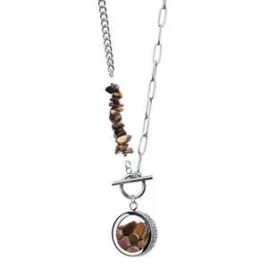 MY LITTLE NATURE Tiger's Eye Necklace With Beaded Chain And Charm Tiger's Eye Jewelry Leo Zodiac - Brown