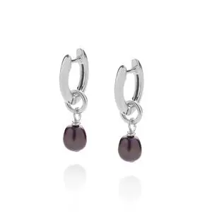 NELLOU JEWELLERY Blue / Grey Micro Peacock Pearl Hoop Earrings Sterling Silver - Blue/grey