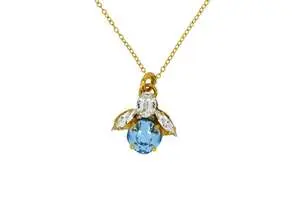VICKISARGE The Bee Necklace In Gold Long - Blue