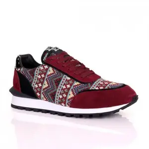 DAVID WEJ Ethnic Print Smart Trainers – Wine - Red