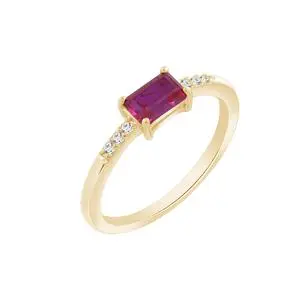 KIERA 0.5ct Emerald Cut Created Ruby With Lab Grown Diamond Accent Ring - Yellow