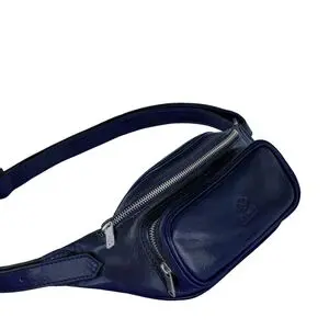 TIME RESISTANCE Leather Sling Bag Belly Bag In Independent People - Blue