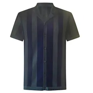 VUSTRA Eclipse Stripe Flatknit Camp Shirt - Blue