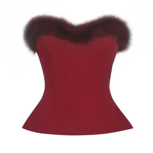 MISS CIRCLE NEW YORK Ivette Crimson Fur-trimmed Peplum Top - Red