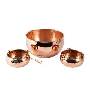 ANATOLIACRAFT Copper Hanging Planter Set Of Three With Brass Chains - Brown
