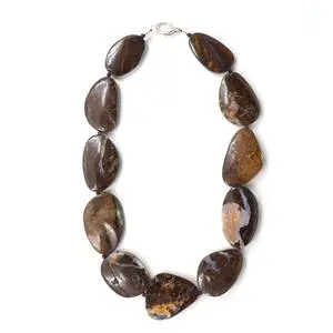Shar Oke Brown / Silver Boulder Opal & Blue Sapphire Necklace - Brown/silver