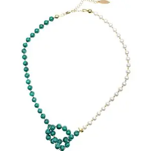 FARRA Malachite With Freshwater Pearl Knotted Necklace - Green