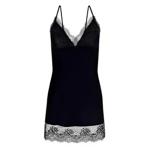 OH!ZUZA NIGHT&DAY Lace Back Chemise Nightdress Breathable Viscose & Soft Lace - Black