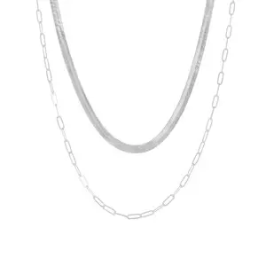 SPERO LONDON Herringbone & Rectangular Sterling Necklace Layering Set - Silver