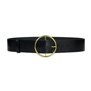 HAUTE CUIR Round Buckle Leather Belt - Black