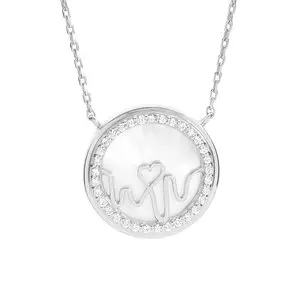 BLOOMTINE | EARTH ANGEL HQ Bloomtine Sterling Mother Of Pearl Heart Necklace With Moissanite - Silver