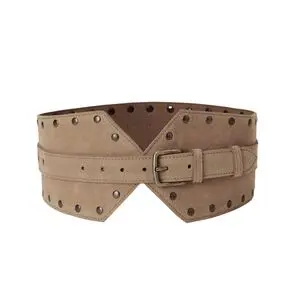 JUAN-JO Neutrals Suede Wide Belt With Studs - Beige