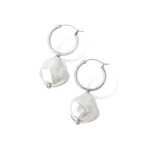 FV JEWELLERY Steel Me Baroque Pearl Hoop Earrings - Silver