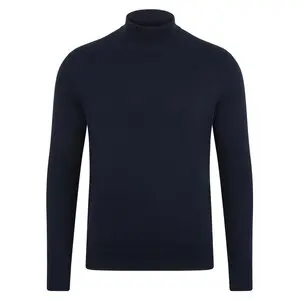 PAUL JAMES KNITWEAR Ultra Fine Cotton Mock Neck Jumper - Blue