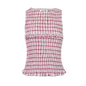 AMY LYNN Mona Smocked Top In & White Windowpane Check - Red