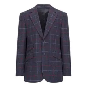 TRIONA Navy & Red Windowpane Merino And Cashmere James Classic Tweed Jacket - Blue