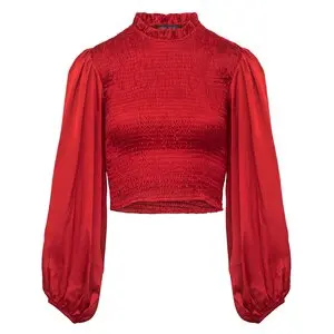 URBAN TOUCH High Neck Bodycon Long Sleeve Top - Red