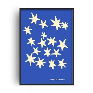FANCLUB Blue / Yellow Starry Starry Night Bedroom Retro Music Art Print Large A2 - Blue/yellow