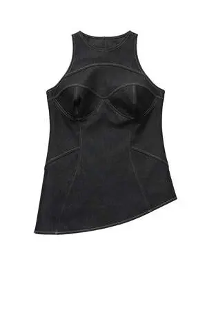 NOCTURNE Halter Neck Denim Bustier Top - Black