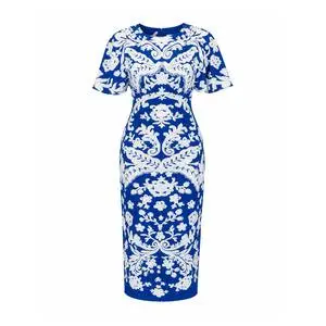 GIRL IN MIND Jocelyn Cobalt & White Midi Dress - Blue/white