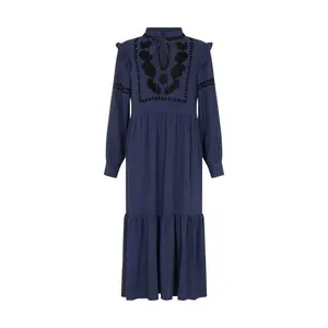 RAFFYA Lulu Embroidered Maxi Dress In Navy
