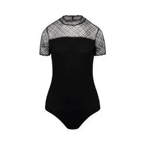 OH!ZUZA NIGHT&DAY Bodysuit With Lace Collar - Black