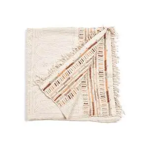STUDIO VARIOUSLY Unah Coral Hand Embroidered Handwoven Cotton Artisan Throw Multicolour - Orange
