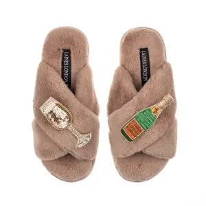 LAINES LONDON Classic Slippers With Champagne Brooches - Brown