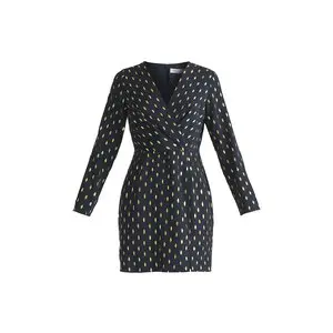 PAISIE Navy And Gold Foil Print Mini Wrap Dress - Blue/gold