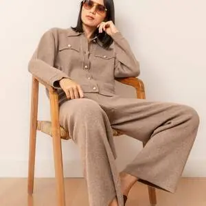 BEL CASHMERE Erin Cashmere And Wool Tan Pants