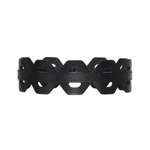 HAUTE CUIR Hexagonal Cutout Leather Belt