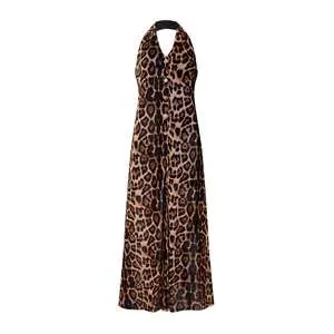 SOUR FIGS Leopard Print Velvet Halterneck Maxi Dress