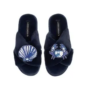LAINES LONDON Classic Slippers With Mediterranean Brooches - Blue