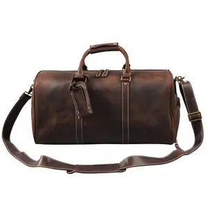 TOURI Dark Leather Weekender - Brown