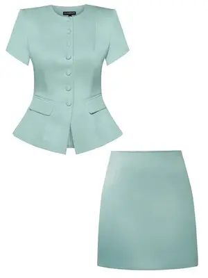 TIA DORRAINE Romantic Glow Short Sleeves Blazer & Mini Skirt Set