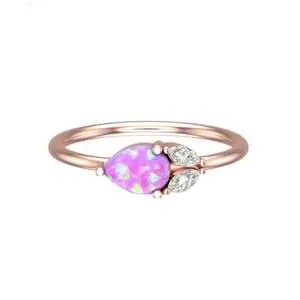 LA KAISER Rose Pink Opal Leaflet Ring - Gold
