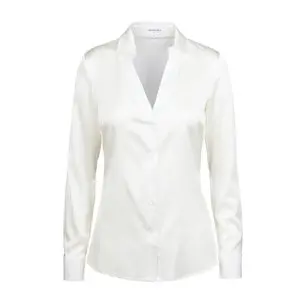 MODALLICA Cora Organic Peace Silk Fitted Shirt With Open Cleavage - White