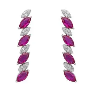 LATELITA Silver / Red / White Viscountess Tennis Drop Earrings Ruby Silver - Silver/red/white