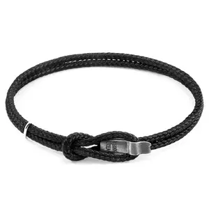 ANCHOR & CREW Think Ocean Signature Silver & Rope Bracelet - Black