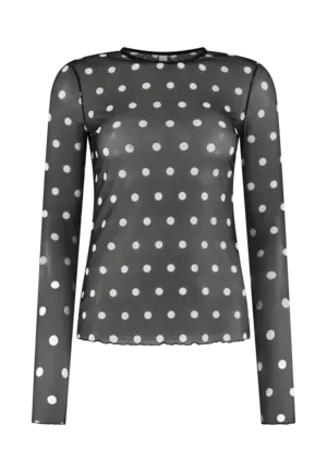NOBLESSE OBLIGE Large White Polka Dot On Mesh Top - Black