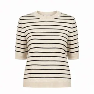 NUVV COLLECTION Neutrals Short Sleeve Striped Knit Top In Hemp Organic Cotton - Black