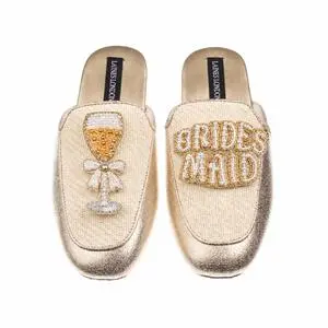 LAINES LONDON Neutrals Classic Mules With Bridesmaid Brooches Cream - Gold