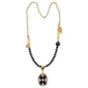 GEM KINGDOM Black / Gold Gold Plated Necklace With Intaglio Pendant And Black Spinel - Black/gold