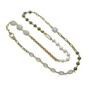 LONI PAUL JEWELRY Moonstone, Labradorite, Crystal & Pearl Necklace - Gold