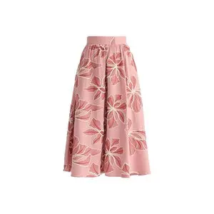 PAISIE Floral Embroidered Midi Skirt - Pink