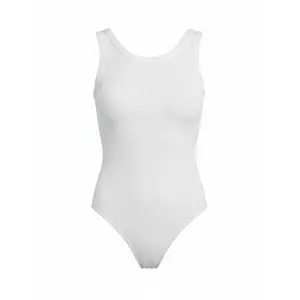 NO COMMENT Lebodi Marcel. Ribbed Bodysuit Plunging Back - White