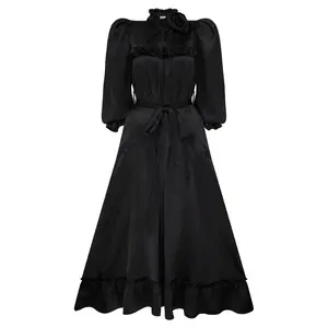 LISA THE LABEL Le Jardin Plumerella Silk Maxi Dress - Black