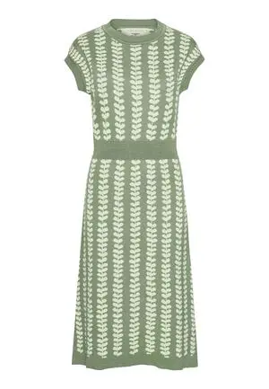 GROBUND Alma Dress Sage With Leaves - Green